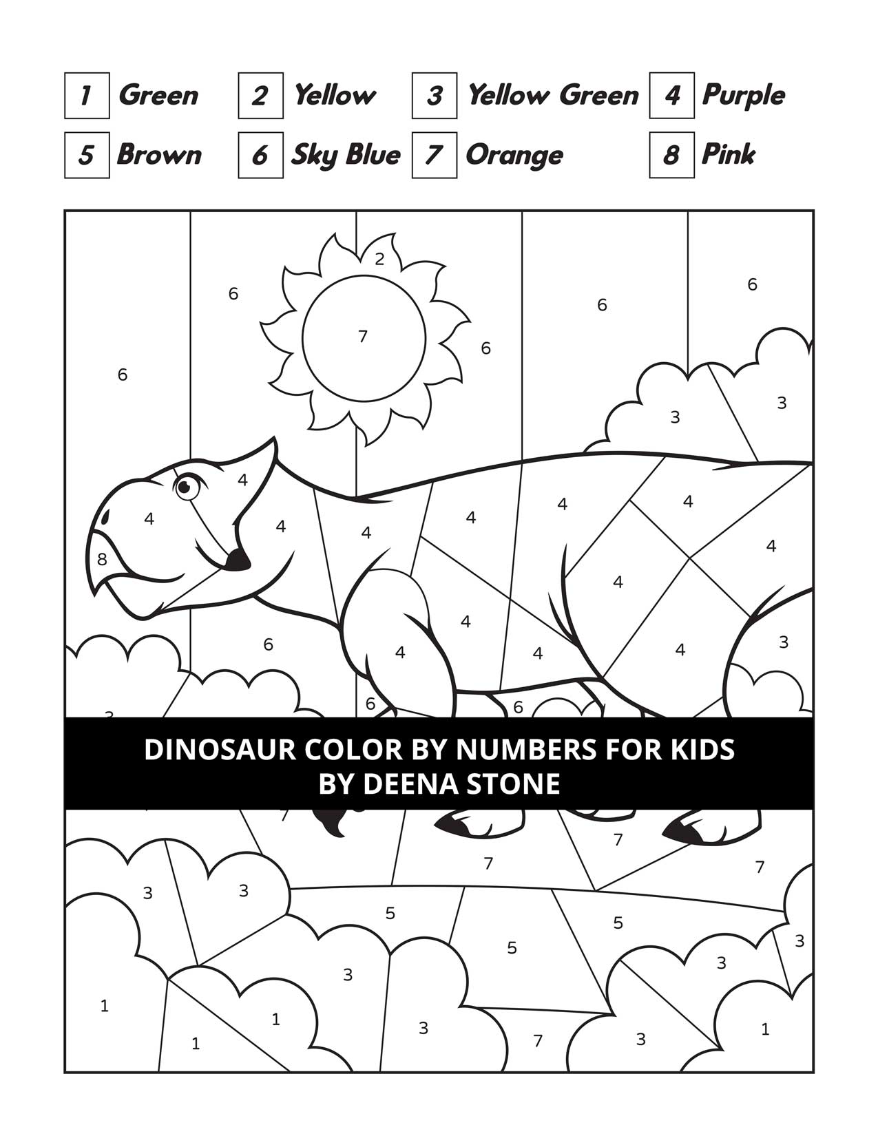 Dinosaur Color By Numbers For Kids - Deena Stone