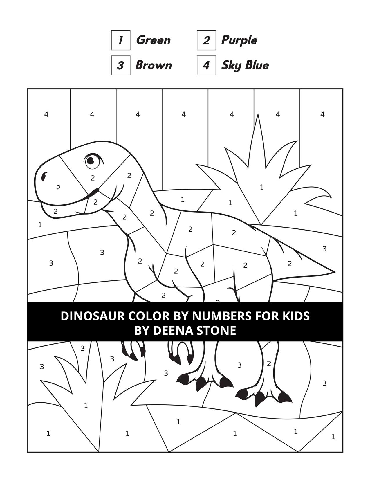 Dinosaur Color By Numbers For Kids - Deena Stone