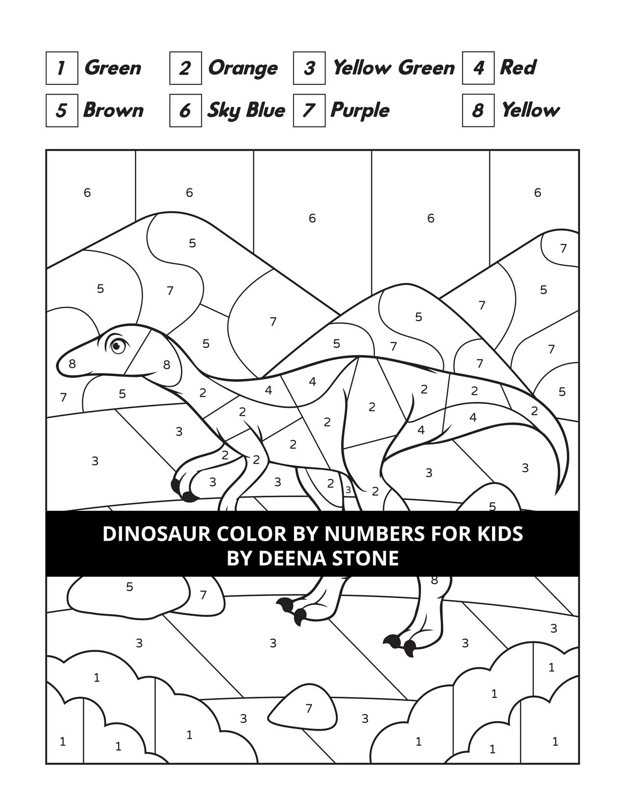 Dinosaur Color By Numbers For Kids - Deena Stone